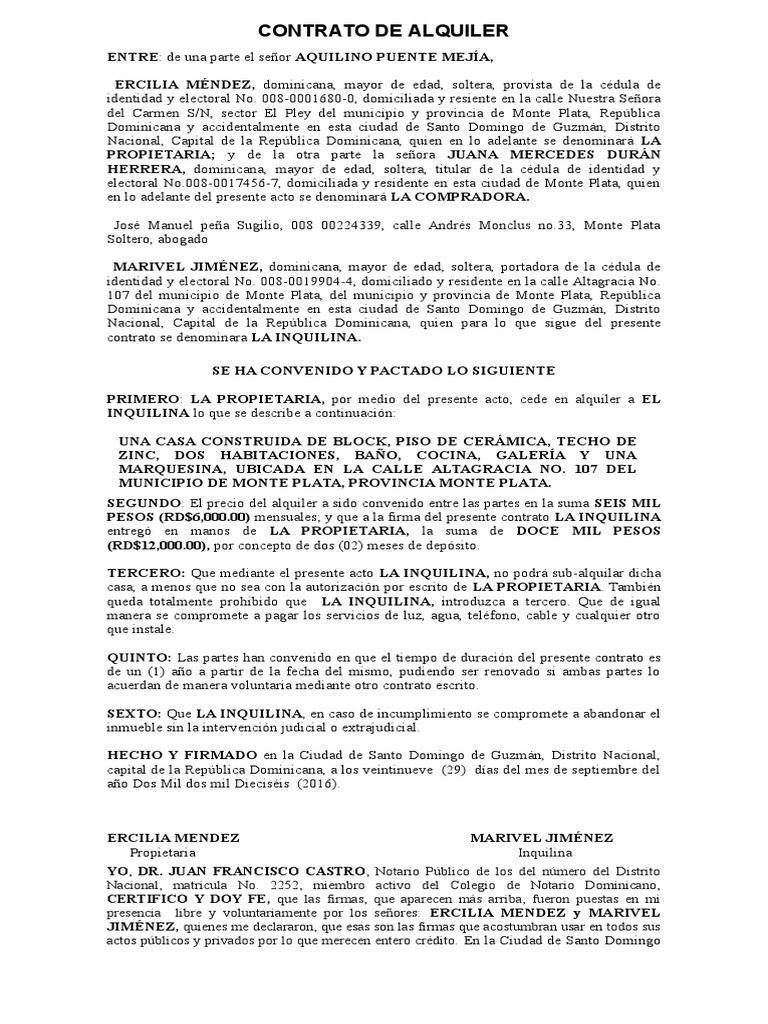 Contrato de Alquiler Betty Clara | Descargar gratis PDF | República ...
