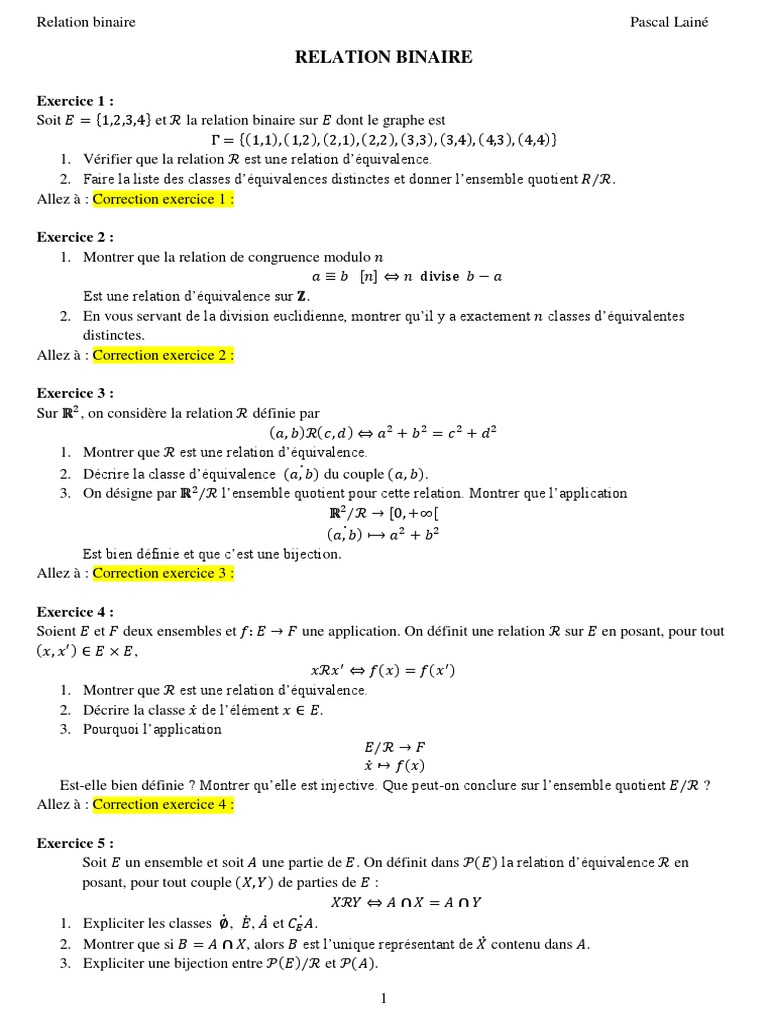 Exercices sur les relations binaires | PDF | Extremum | Concepts ...