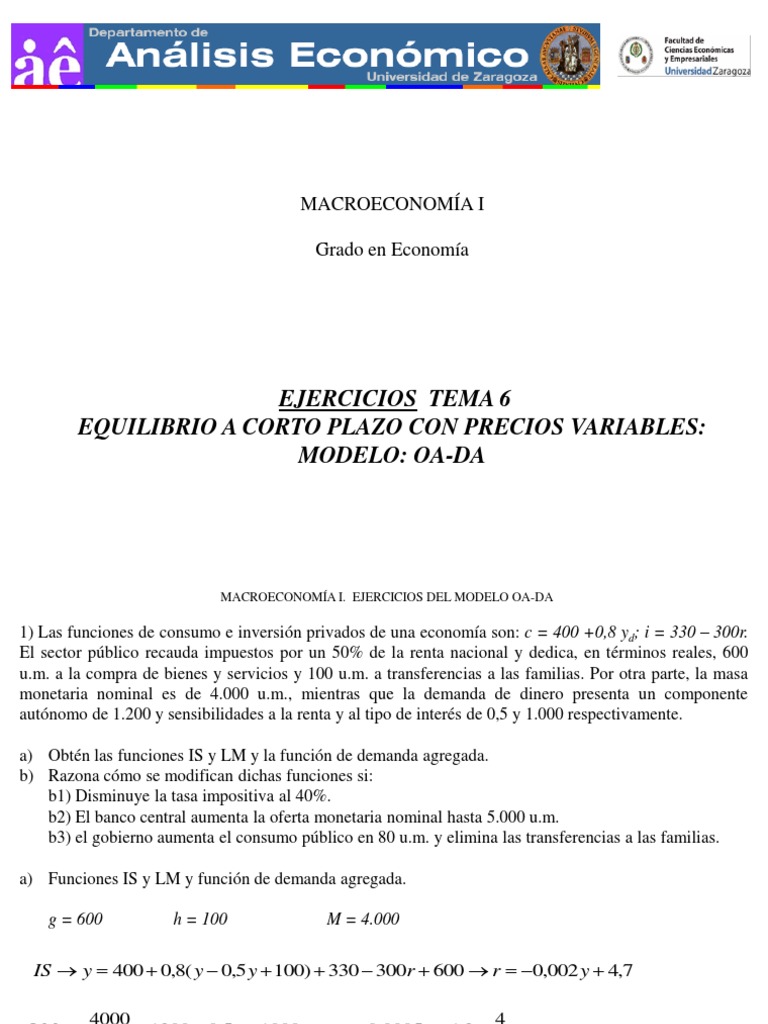 Ejercicios del Modelo OA-DA en Macroeconomía | PDF | Macroeconómica ...