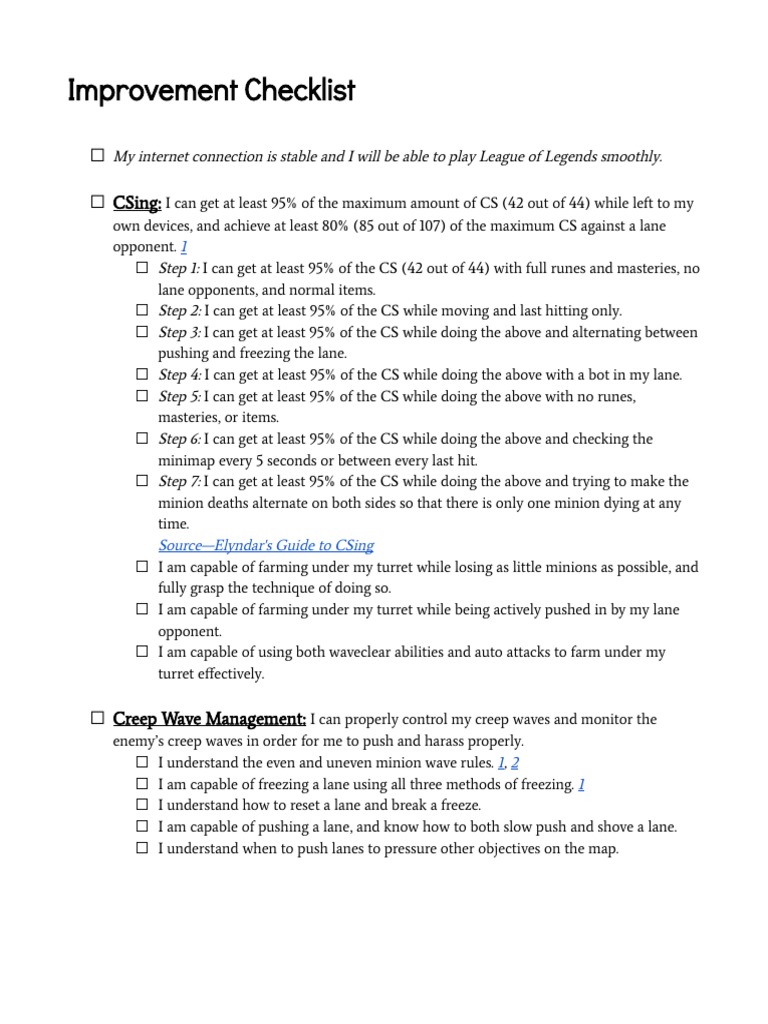 League of Legends Improvement Checklist | PDF
