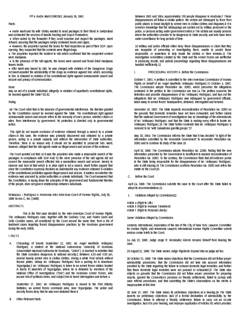 Case Digest For Human Rights-2 | PDF | Contras | Search And Seizure
