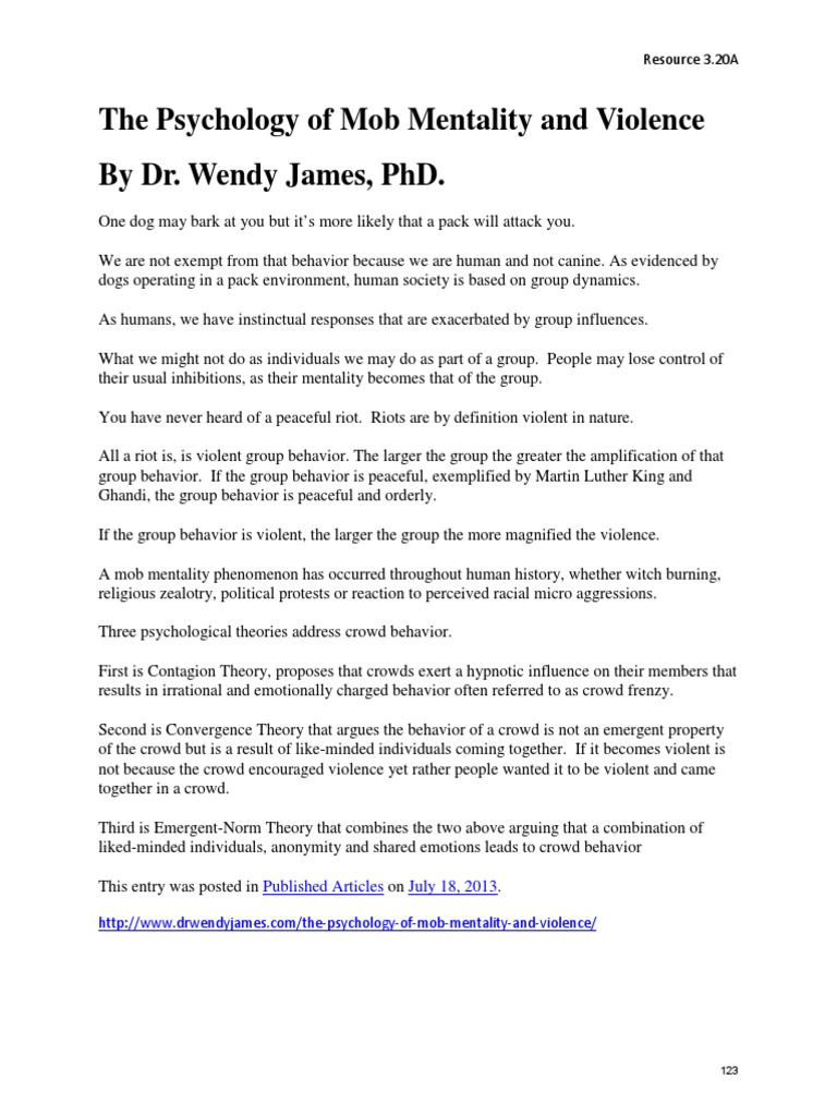 Psychology of Mob Mentality and Violence | PDF