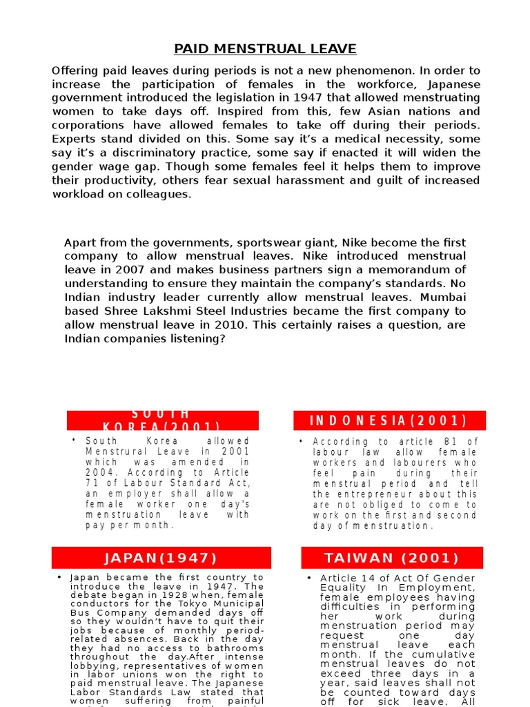 Paid Menstrual Leave | PDF | Menstrual Cycle | Women's Rights