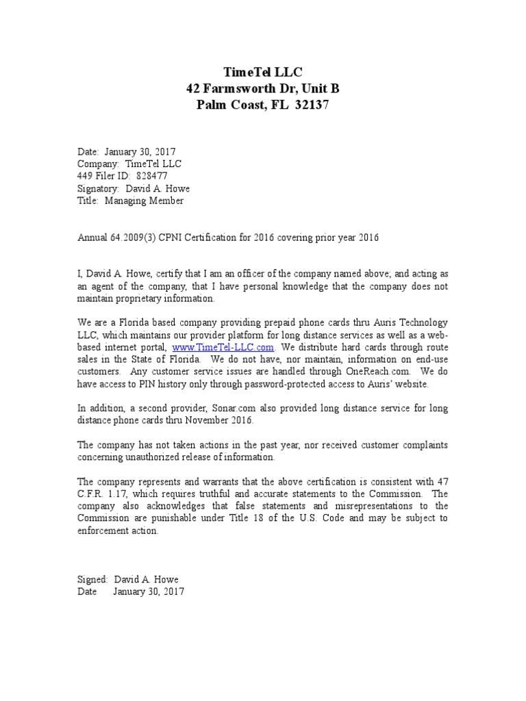 TT letter-CPNI 2017 | PDF