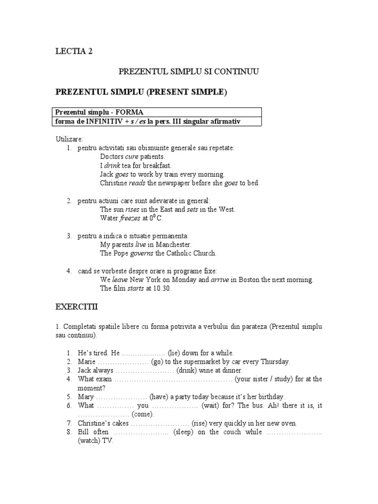 Prezentul Simplu Si Continuu | PDF
