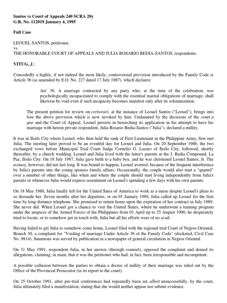 Psychological Incapacity as Grounds for Annulment: Analysis of the ...