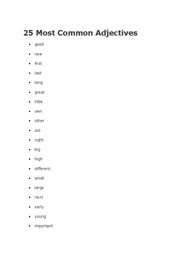 25 Most Common Adjectives | PDF | Social Science | Self-Improvement