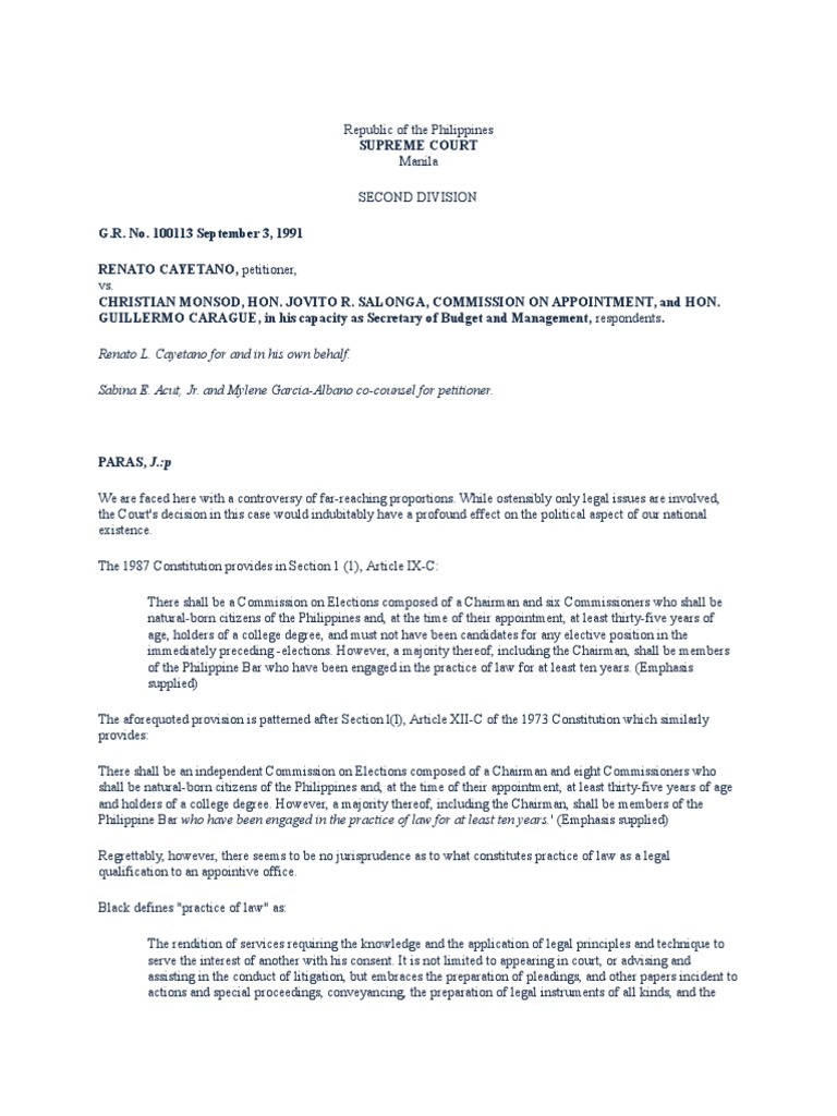 Renato Cayetano Vs Christian Monsod | PDF | Practice Of Law | Lawyer