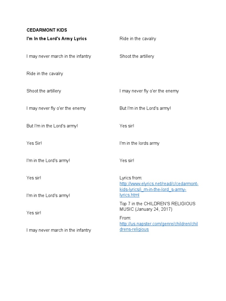 I'm In the Lord's Army Lyrics | PDF