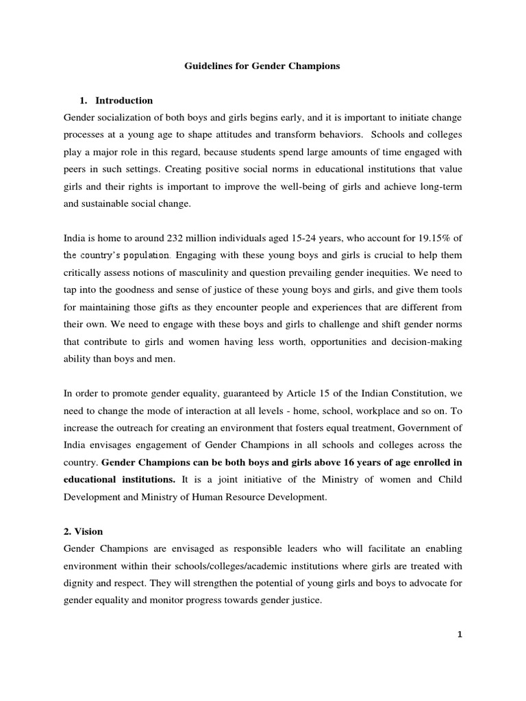 Guidelines for Gender Champions in India | PDF | Gender Role | Gender ...