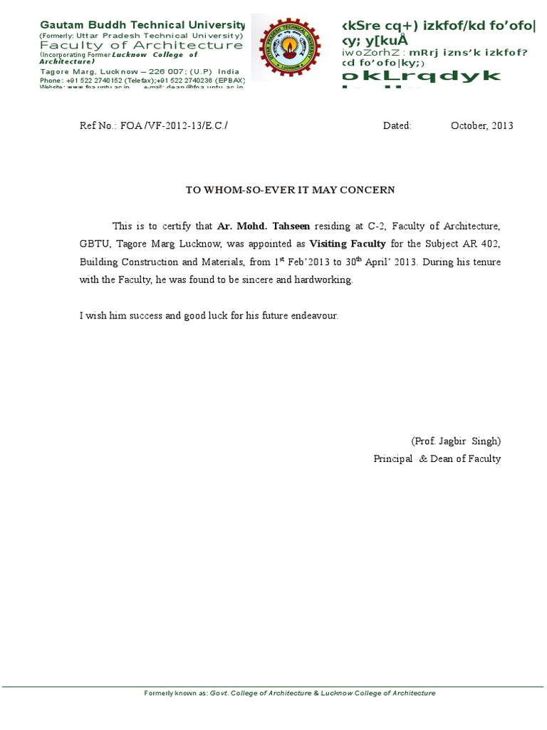 Certificate of Appointment for Visiting Faculty Member at Faculty of ...