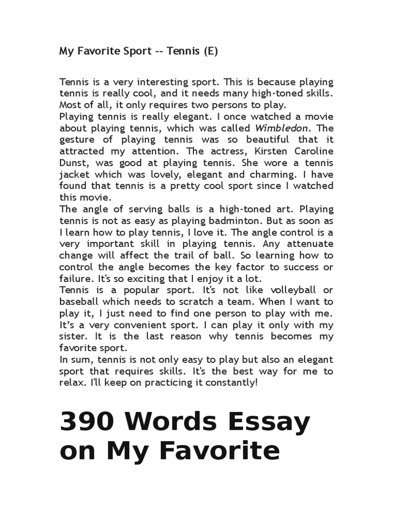 390 Words Essay On My Favorite | PDF | Athletic Sports | Racquet Sports