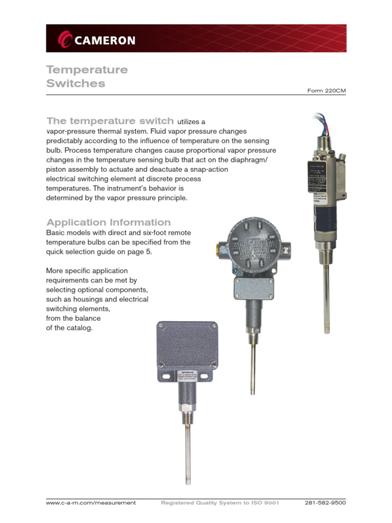 Cameron Temperature Switches Technical Data Sheet | Switch | Industries