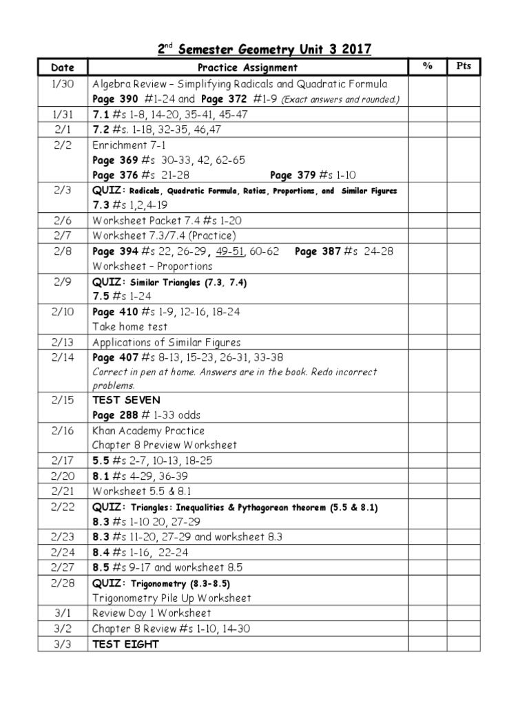 Geometry Unit 3 Practice Schedule | PDF