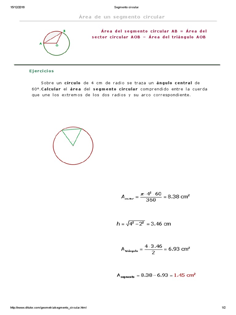 Área de Segmento Circular: Ejercicios | PDF