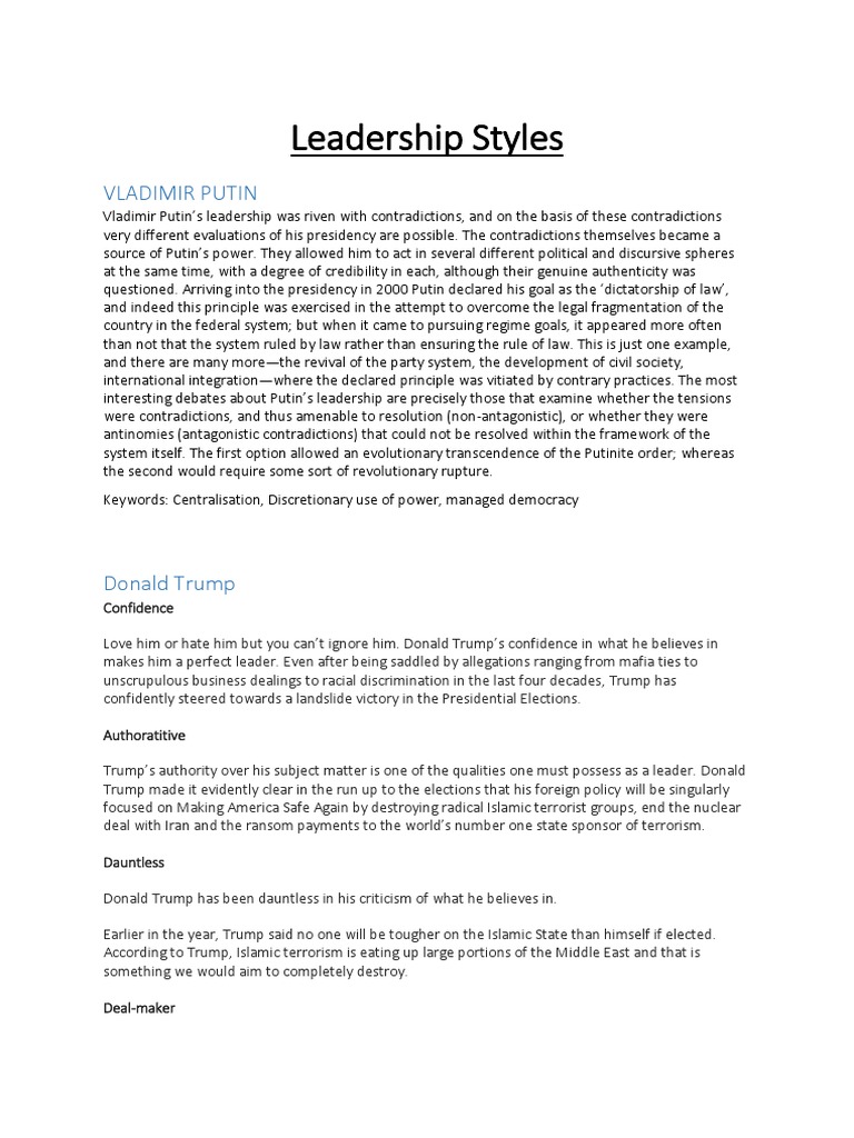 Contrasting Leadership Styles of Global Leaders | PDF | Donald Trump ...