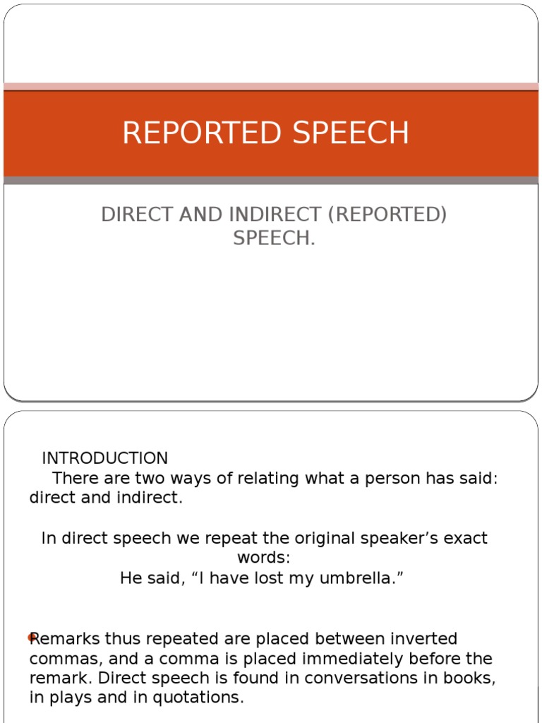 REPORTED SPEECH: DIRECT AND INDIRECT SPEECH | PDF | Rules | Verb
