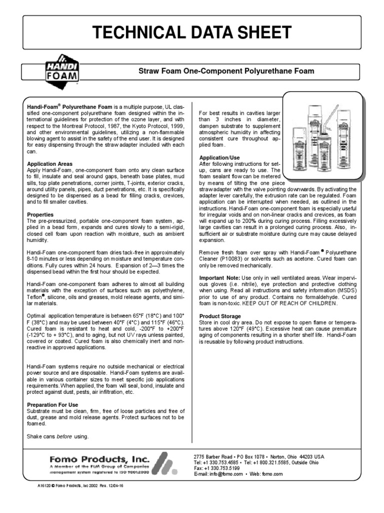 Technical Data Sheet: Straw Foam One-Component Polyurethane Foam ...