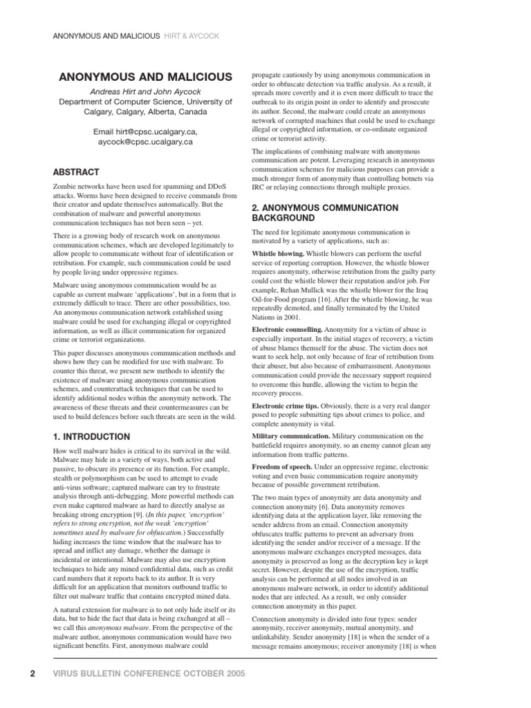 Anonymous Malware Communication Risks | PDF | Malware | Peer To Peer