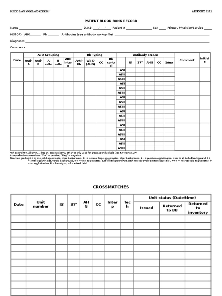 Patient Blood Bank Record Sheet | PDF | Wellness | Science & Mathematics