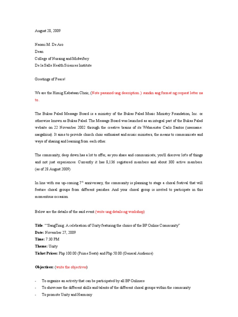 Note Pasunod Ung Description..) Sundin Ang Format NG Request Letter Na ...