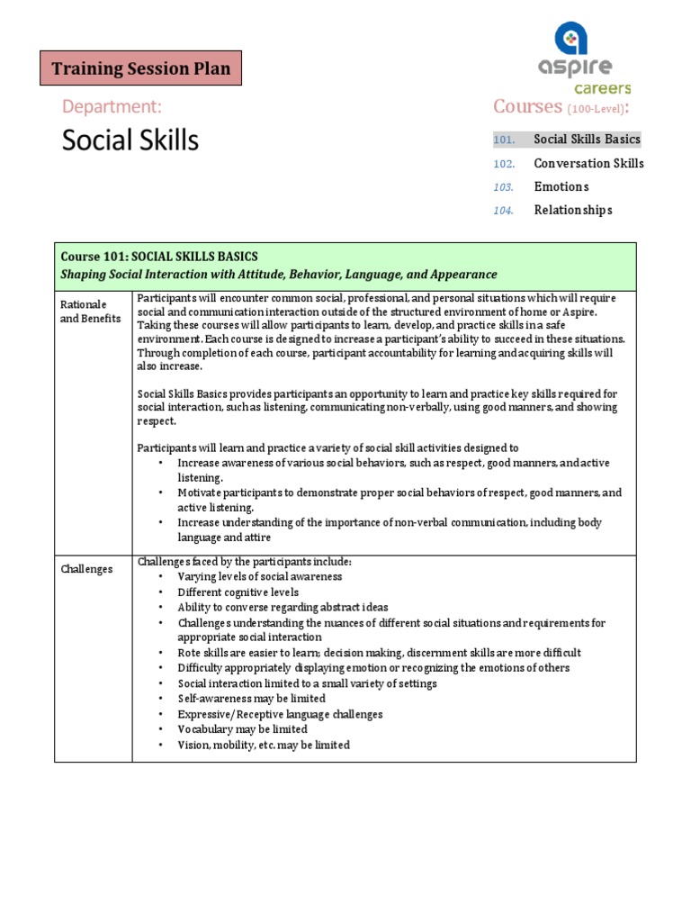 Social Skills Basics 101 DD 12 7 16 | PDF | Nonverbal Communication ...