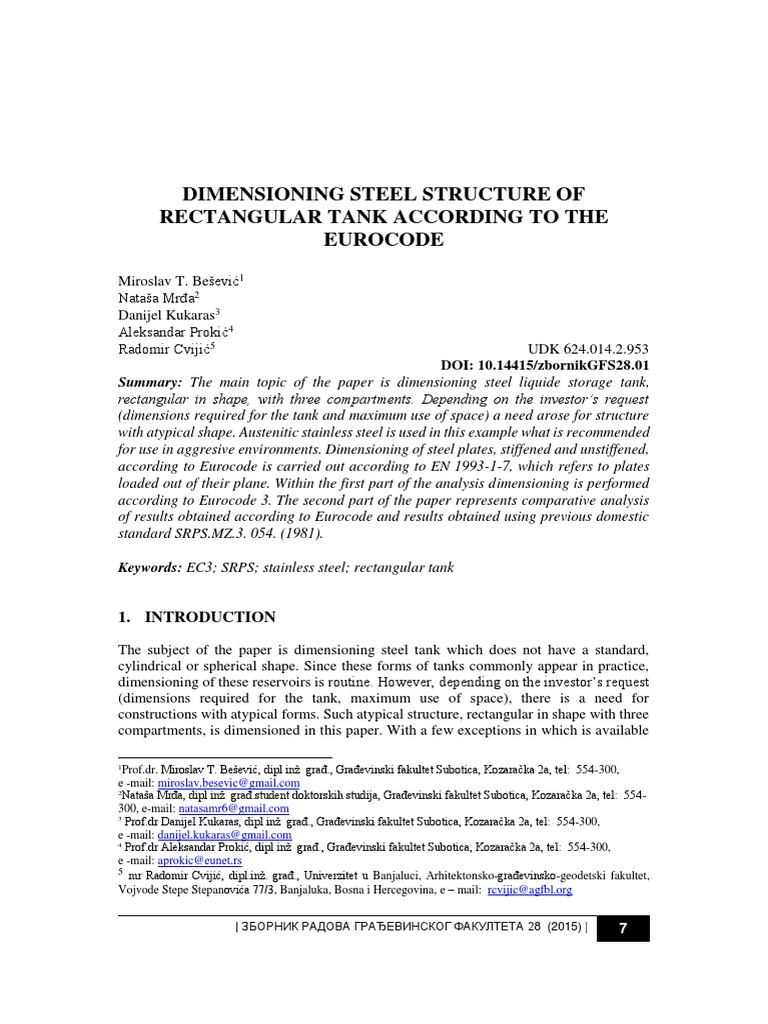 Dimensioning Steel Structure of Rectangular Tank According To The ...