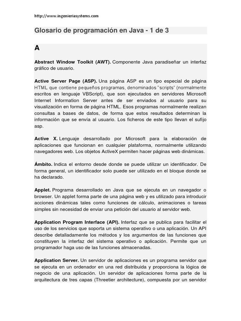 Glosario de términos de programación Java | PDF | Servidor web ...
