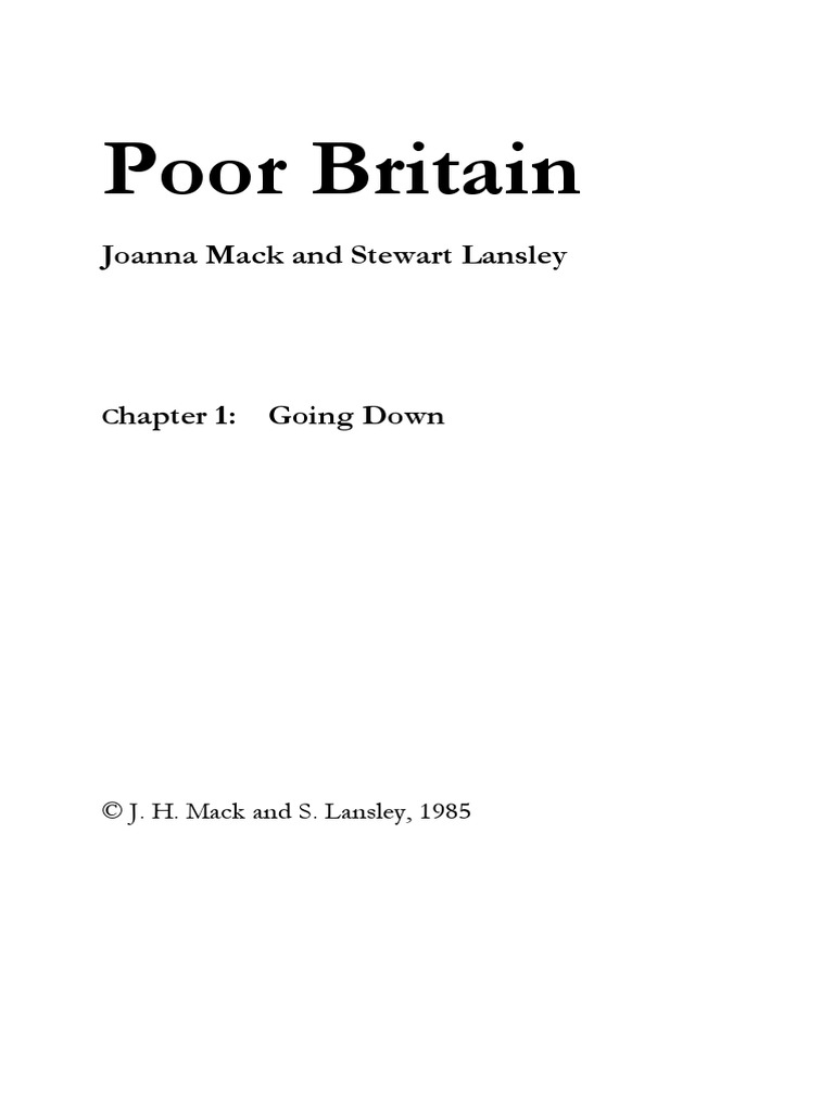 Poor Britain Chap01 Mack Lansley | PDF | Welfare | Poverty