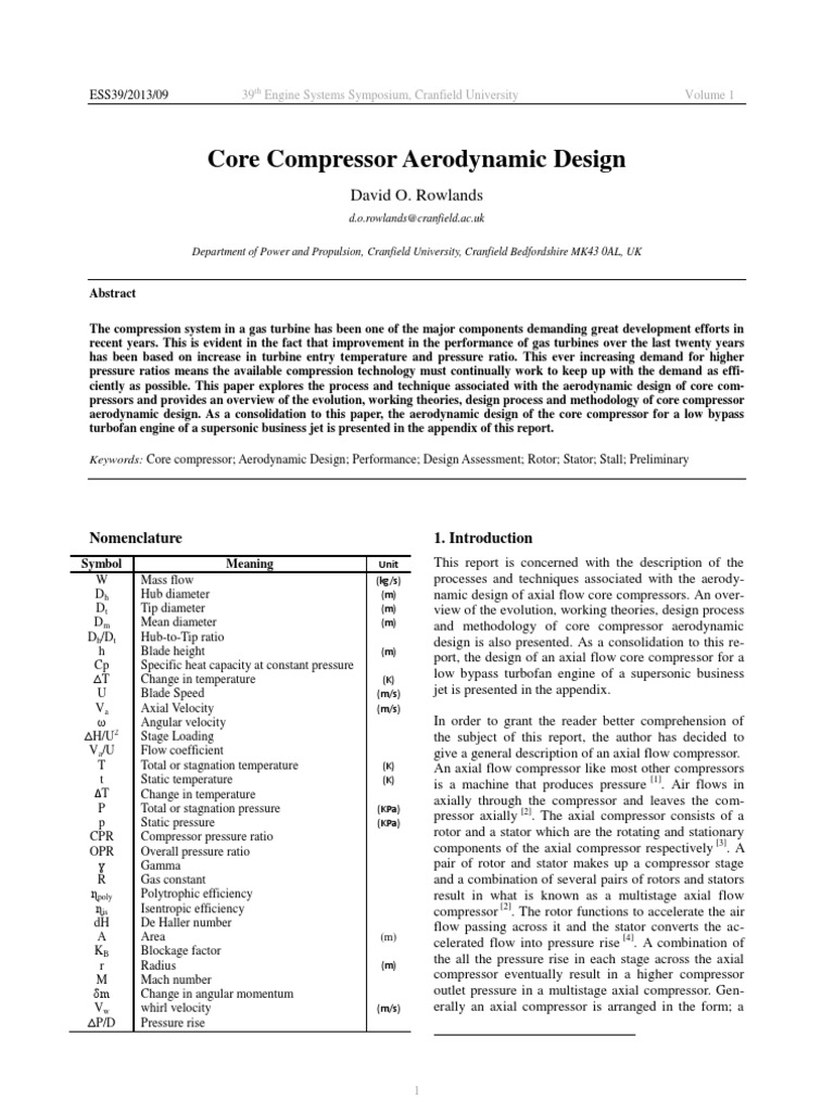 Core Compressor Aerodynamic Design | PDF | Gas Compressor | Turbine