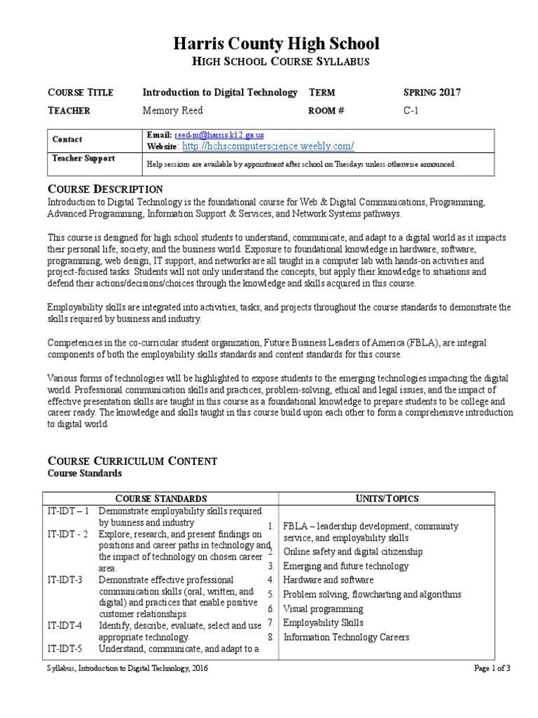 Digital Technology Course Syllabus | PDF | Computer Programming | Teachers