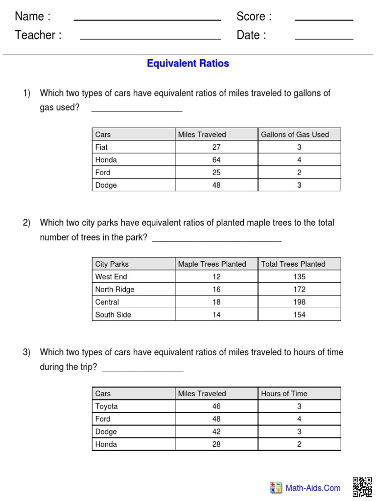 Ratios Equivalent Tables | PDF | Art