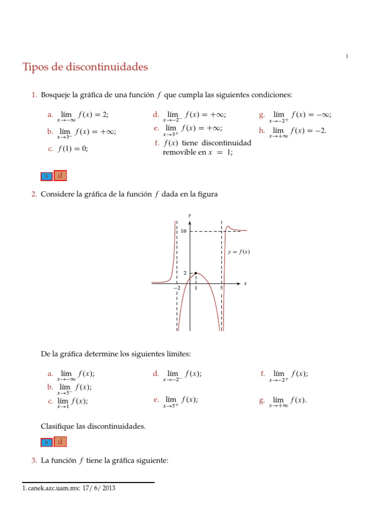 Ejercicios de tipos de discontinuidades.pdf | Asíntota | Análisis ...