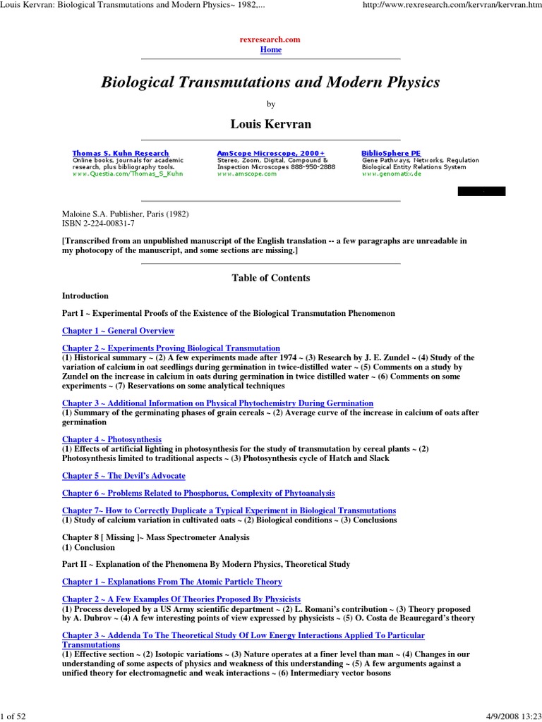 Louis Kervran - Biological Transmutations and Modern Physics PDF | PDF ...