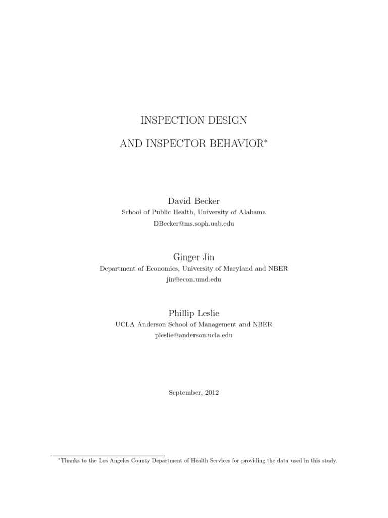 Inspection Design and Inspector Behavior | PDF | Fixed Effects Model ...