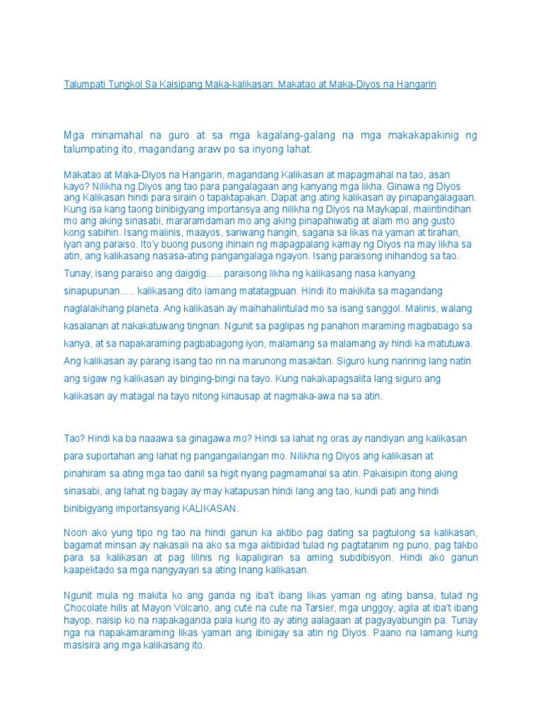 FILNO1 Talumpati Tungkol Sa Maka-Kalikasan | PDF