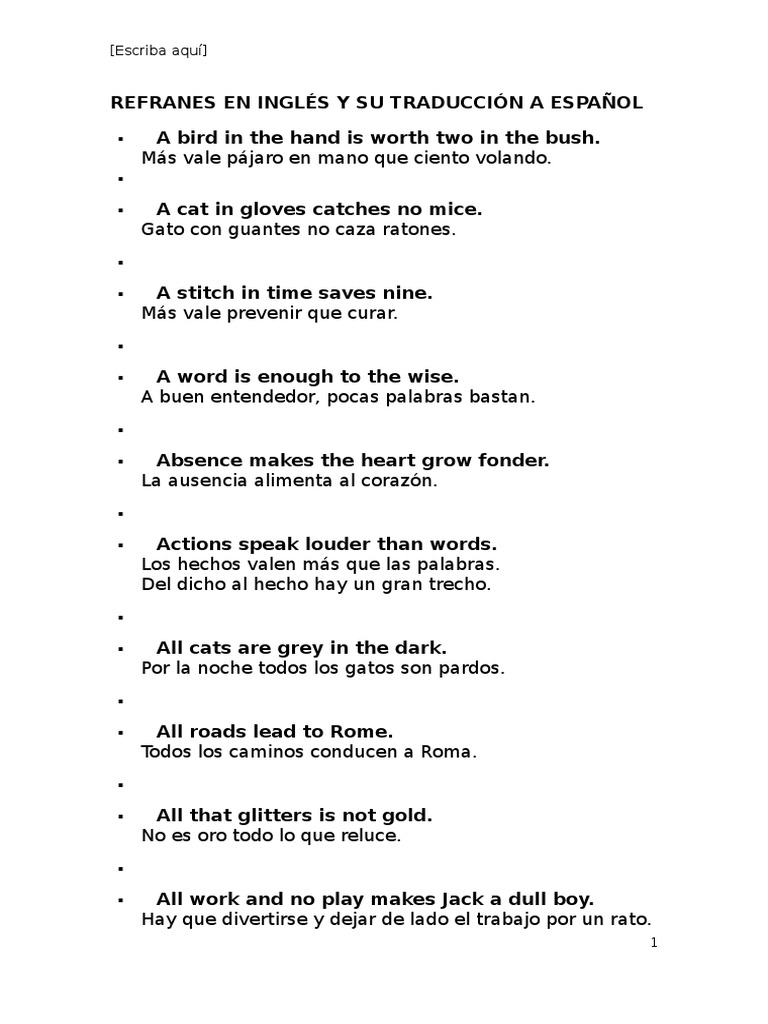 Refranes Ingleses Y Sus Significados Idioms En Inglés: 285 Ejemplos