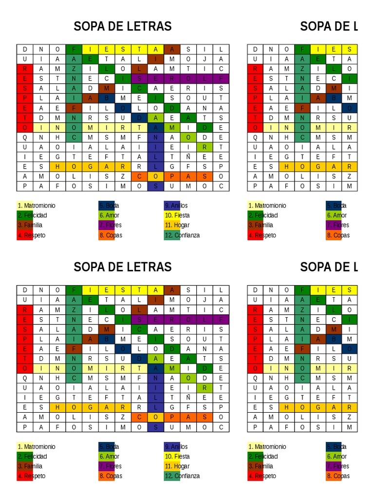 Sopa de Letras de Bodas y Amor | PDF