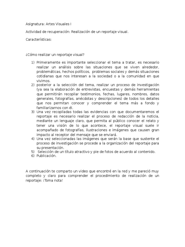 Cómo Realizar Un Reportaje Visual | PDF