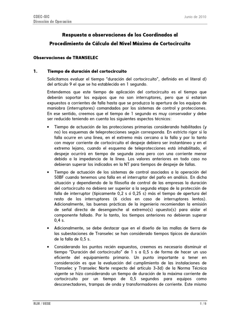 Observaciones Coordinación de Protecciones en Estudio de Corto Circuito ...