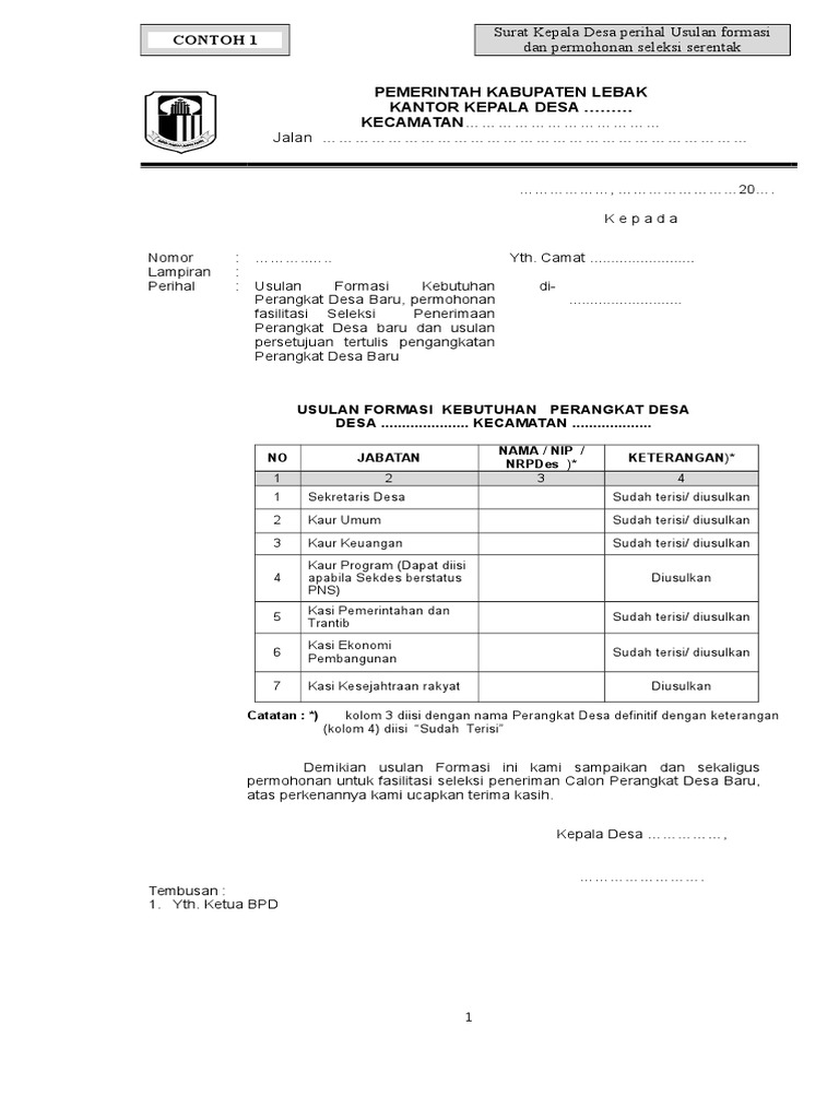 Contoh Format Lampiran 1