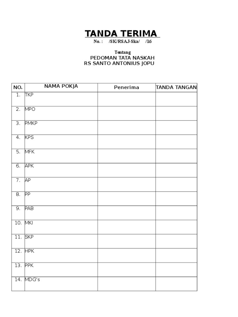 Tanda Terima Pedoman Tata Naskah | PDF