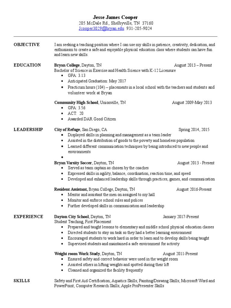 Jesse Cooper Resume 2017 | PDF | Career & Growth | Wellness