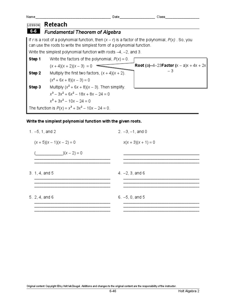 6-6 Fundamental Theorem of Algebra | PDF