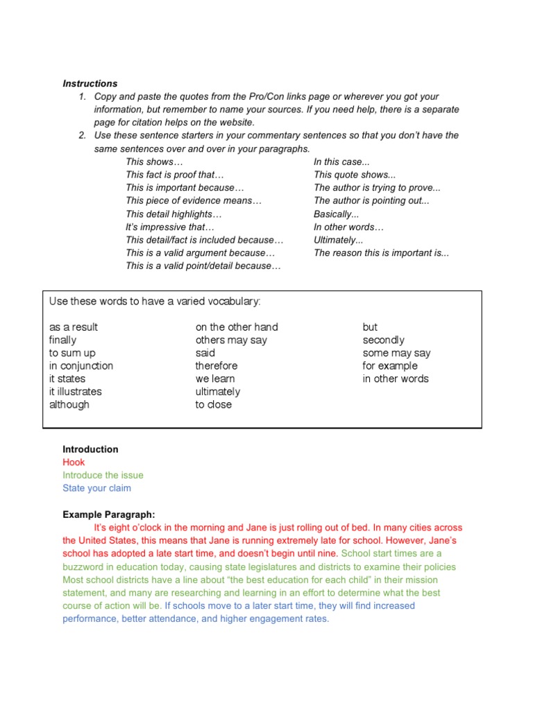 Paragraph Starters and Examples | PDF | Sleep | Sleep Deprivation