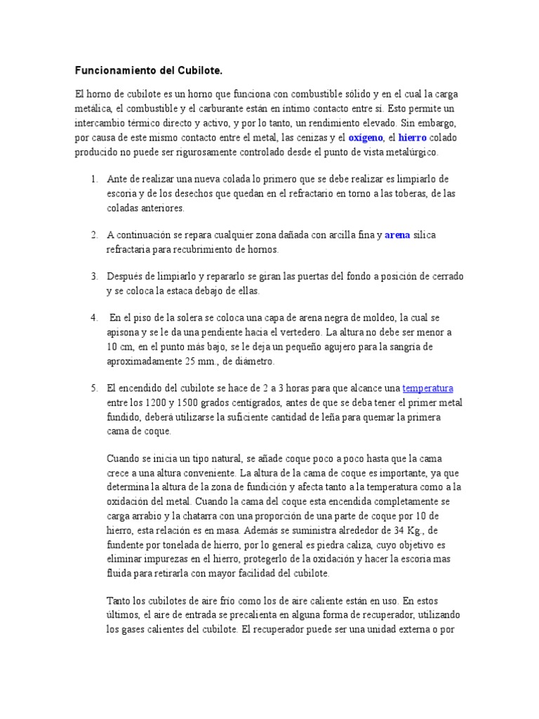 Funcionamiento Del Cubilote | PDF | Materiales | Industrias