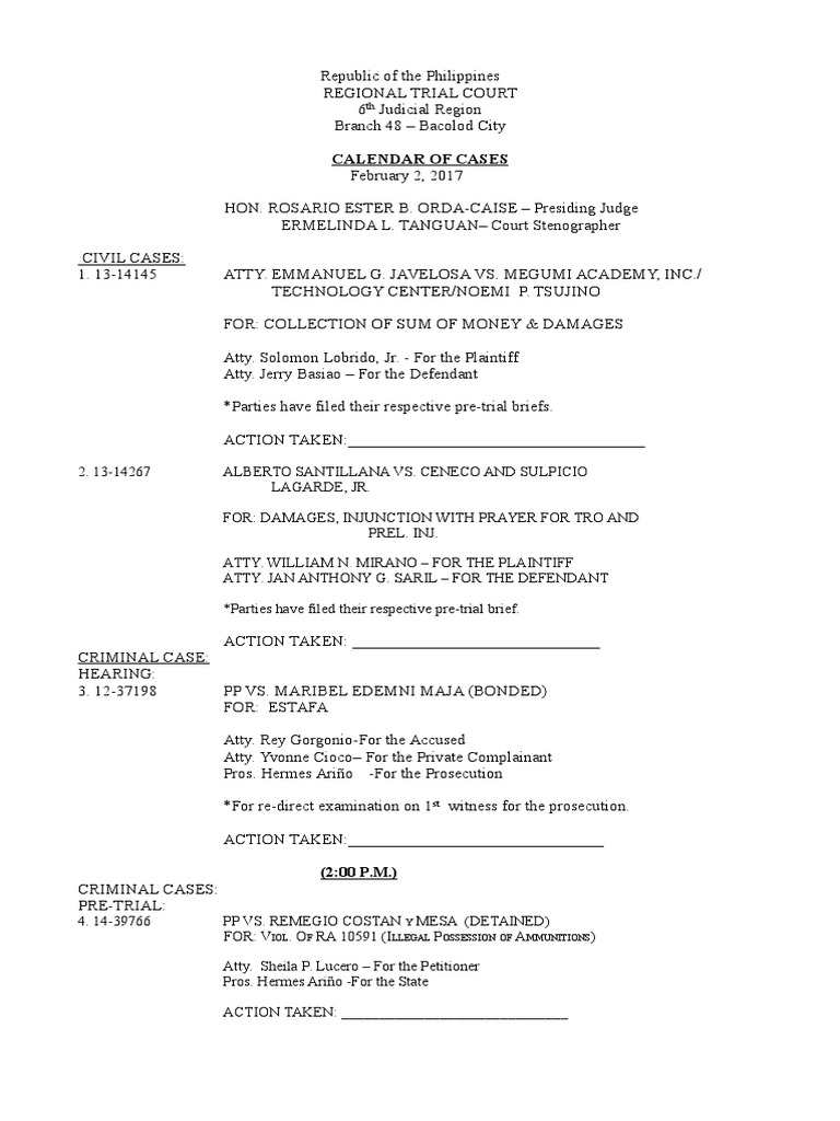 Calendar of Cases | PDF | Prosecutor | Government