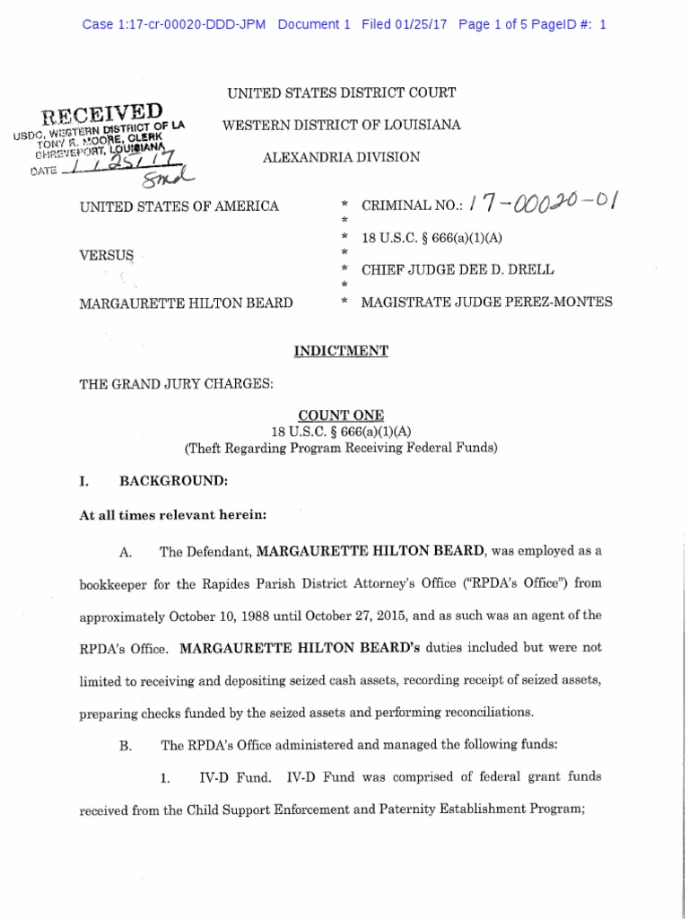 Federal Indictment Against Margaruette Beard | PDF