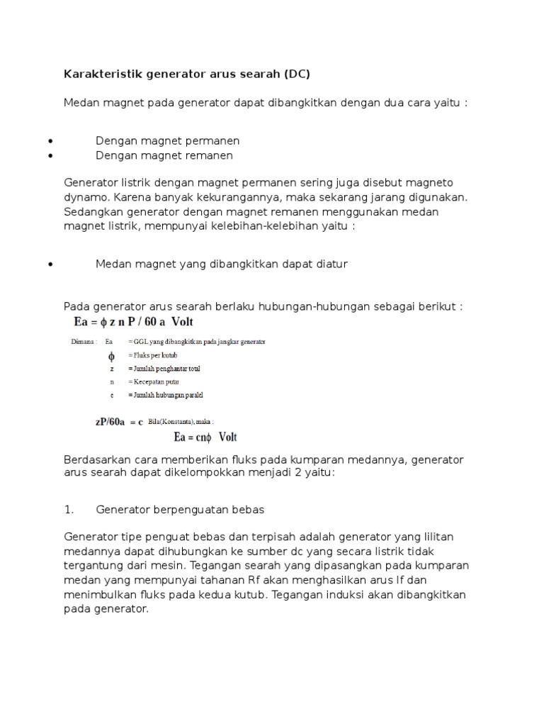 Karakteristik Generator Arus Searah | PDF