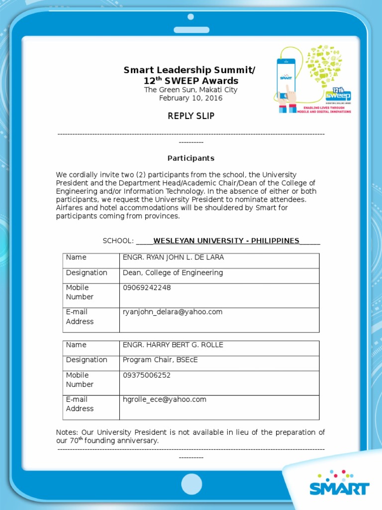 WU-P Reply Slip - Leadership Summit